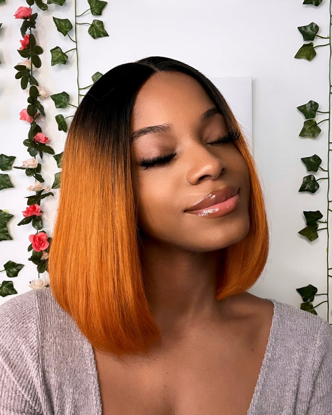 Straight Center Part Bob Two-Toned with 1B/Orange Wig | Mayvenn