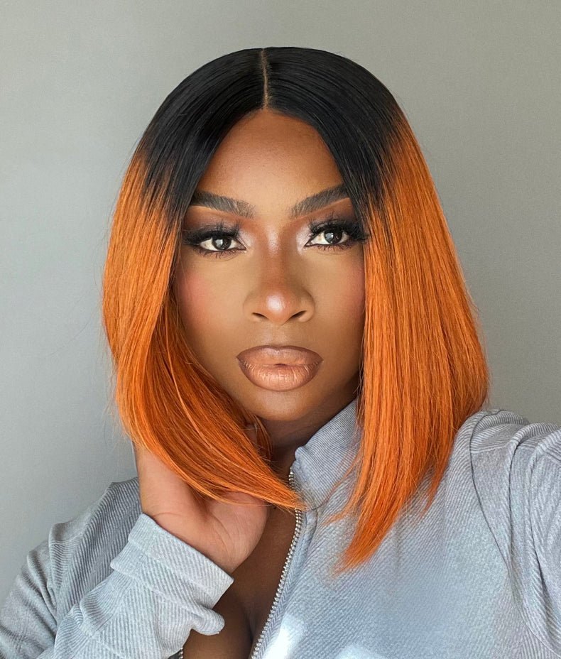 Straight Center Part Bob Two-Toned with 1B/Orange Wig | Mayvenn