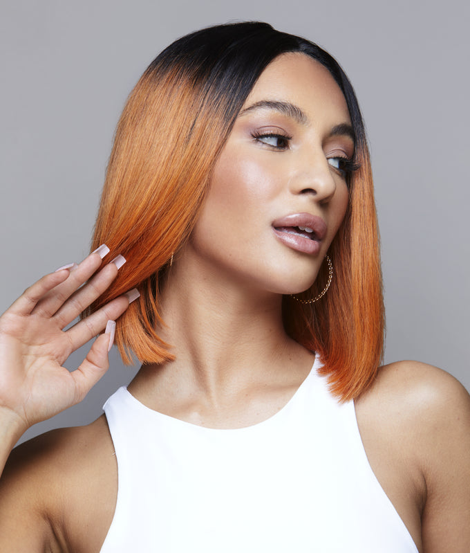 Straight Center Part Bob Two-Toned with 1B/Orange Wig | Mayvenn