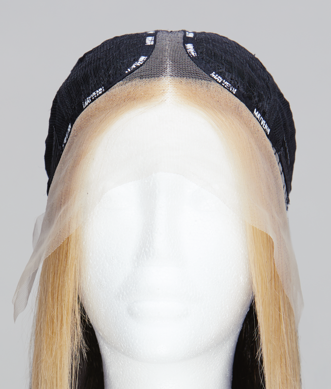 Straight Center Part Long Bob 1B Blonde Front Highlight Wig | Mayvenn