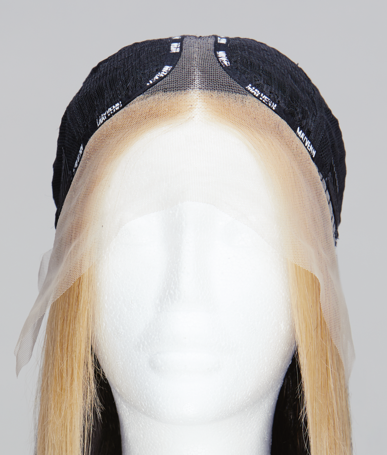 Straight Center Part Long Bob 1B Blonde Front Highlight Wig | Mayvenn
