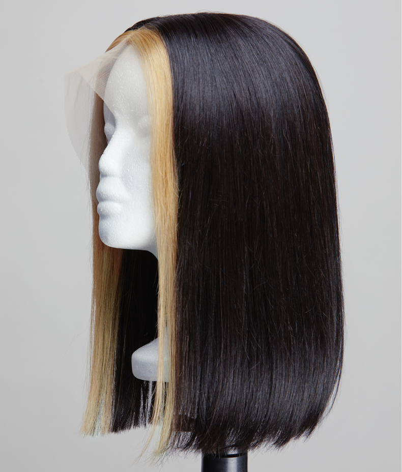 Straight Center Part Long Bob 1B Blonde Front Highlight Wig | Mayvenn